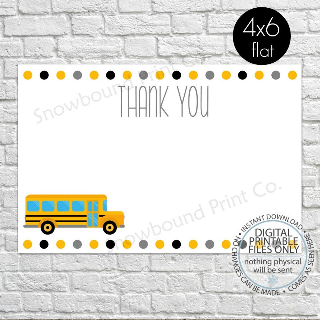 Printable Thank You Card, School Bus Thank You Card, Bus Thank You Note ...