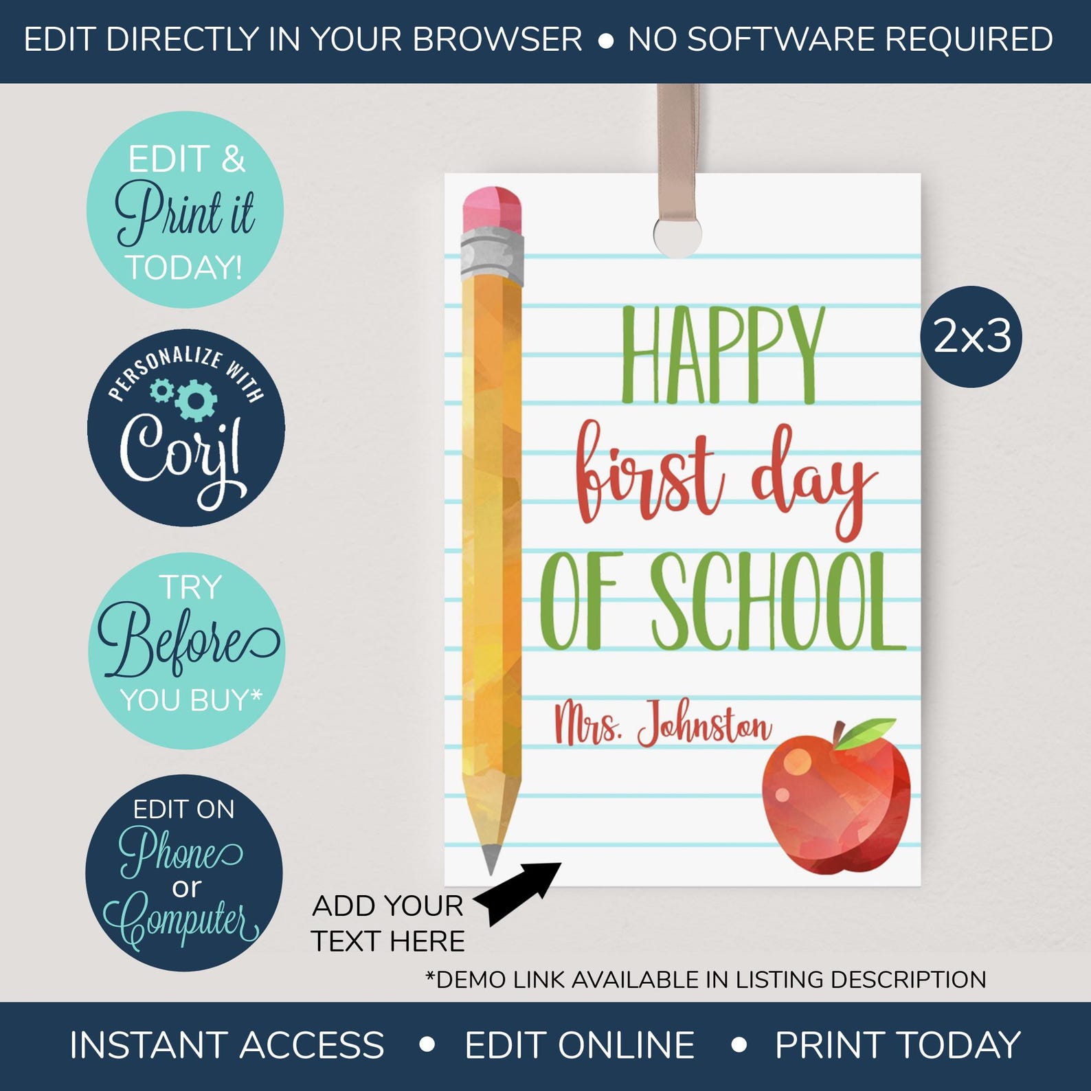 EDITABLE Back to School Teacher Gift Tag, Thank You Favor Tag Template ...