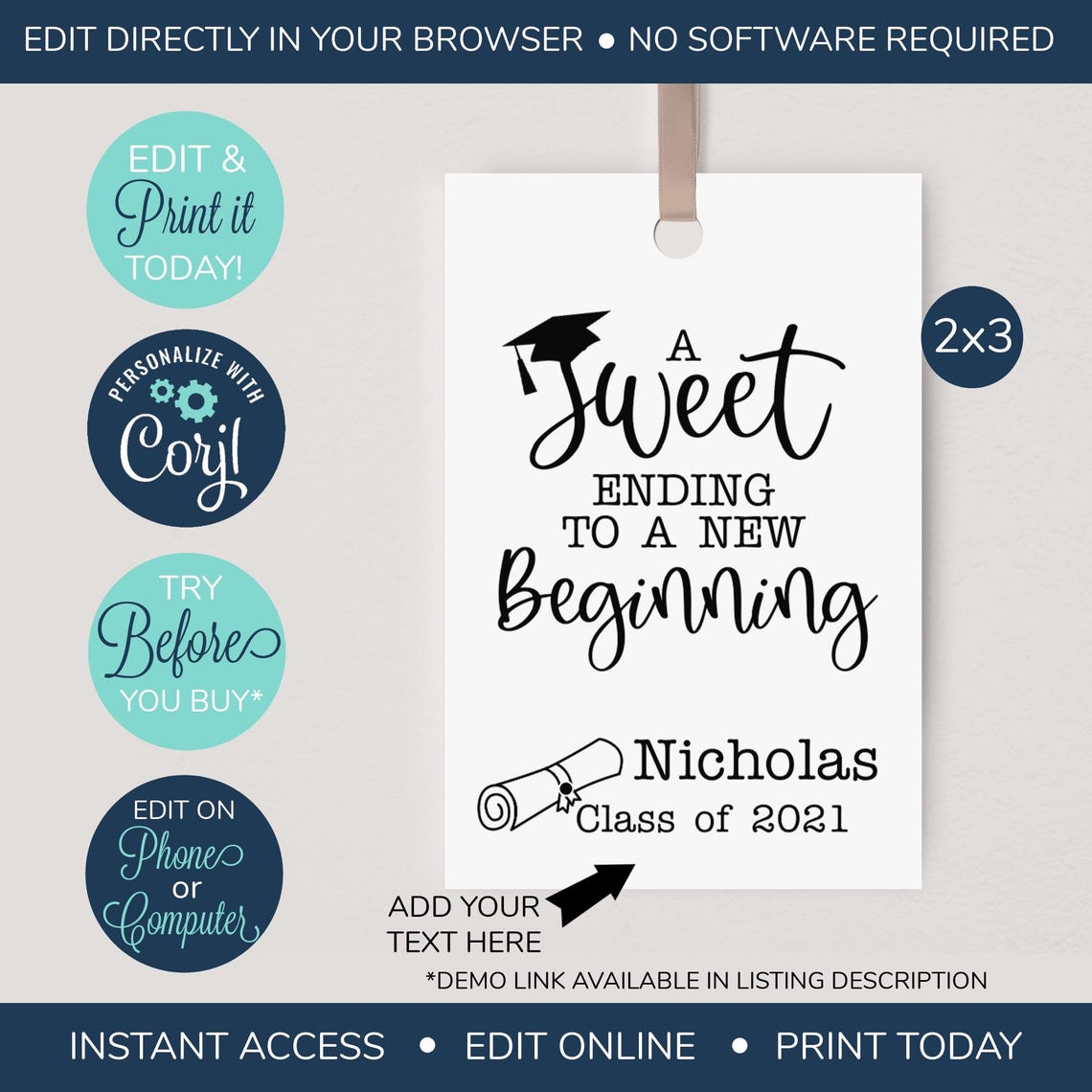 EDITABLE Graduation Party Favor Tags, Sweet Ending New Beginning ...