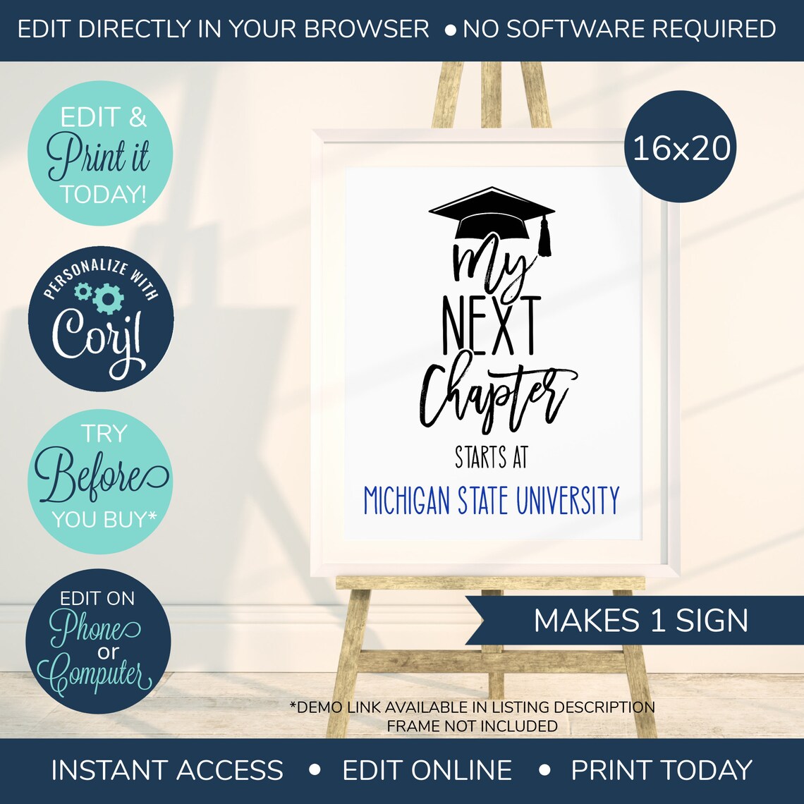 EDITABLE Graduation My Next Chapter Sign, Graduation Open House Signs ...