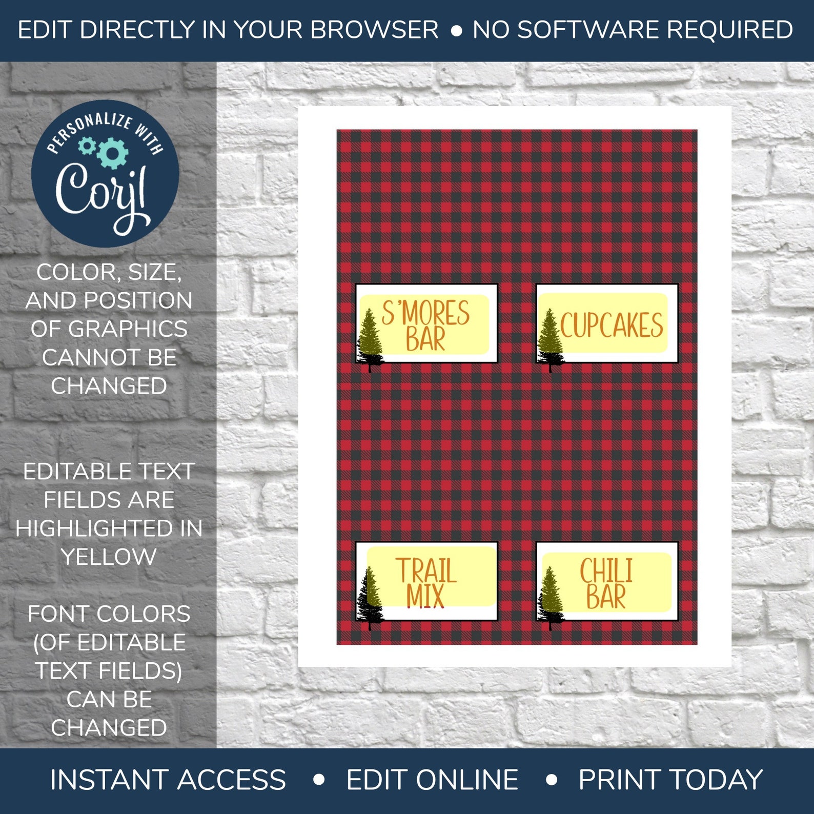 EDITABLE Buffalo Plaid Party Food Tents, Lumberjack Birthday Food ...
