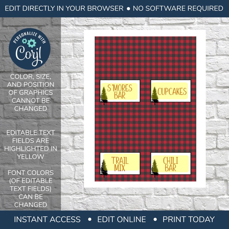 EDITABLE Buffalo Plaid Party Food Tents Lumberjack Birthday - Etsy