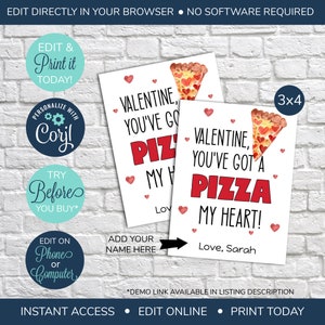 EDITABLE Classroom Valentine's Day Cards, Pizza My Heart, Pizza ...