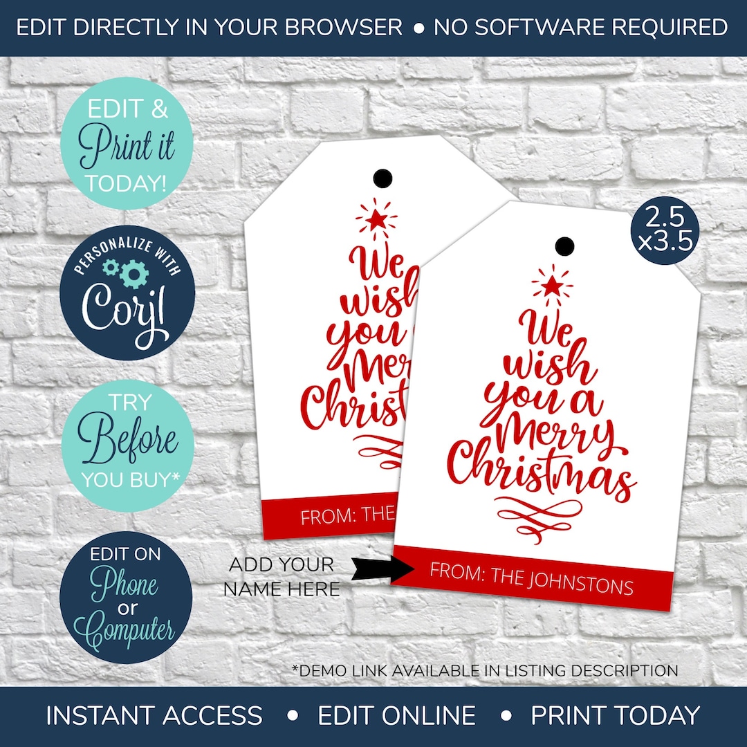 EDITABLE We Wish You a Merry Christmas Gift Tags, Christmas Favor Tags ...