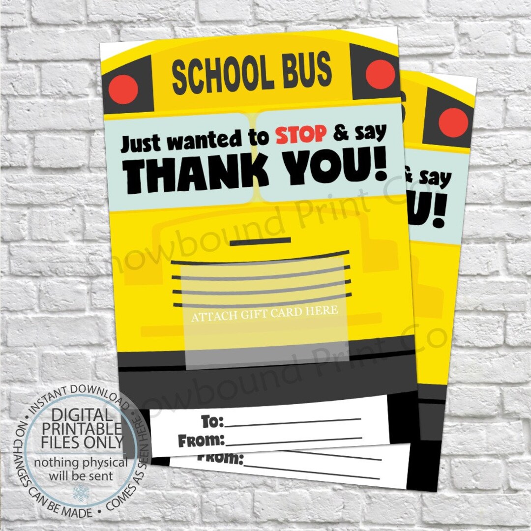 Printable Bus Driver Gift Card Holder, Thank You Bus Driver, Printable ...