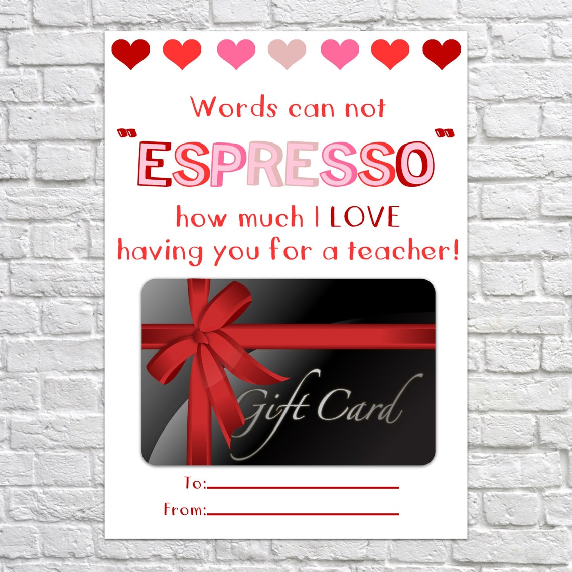 Printable Valentine's Day Gift Card Holder Thank You Gift | Etsy