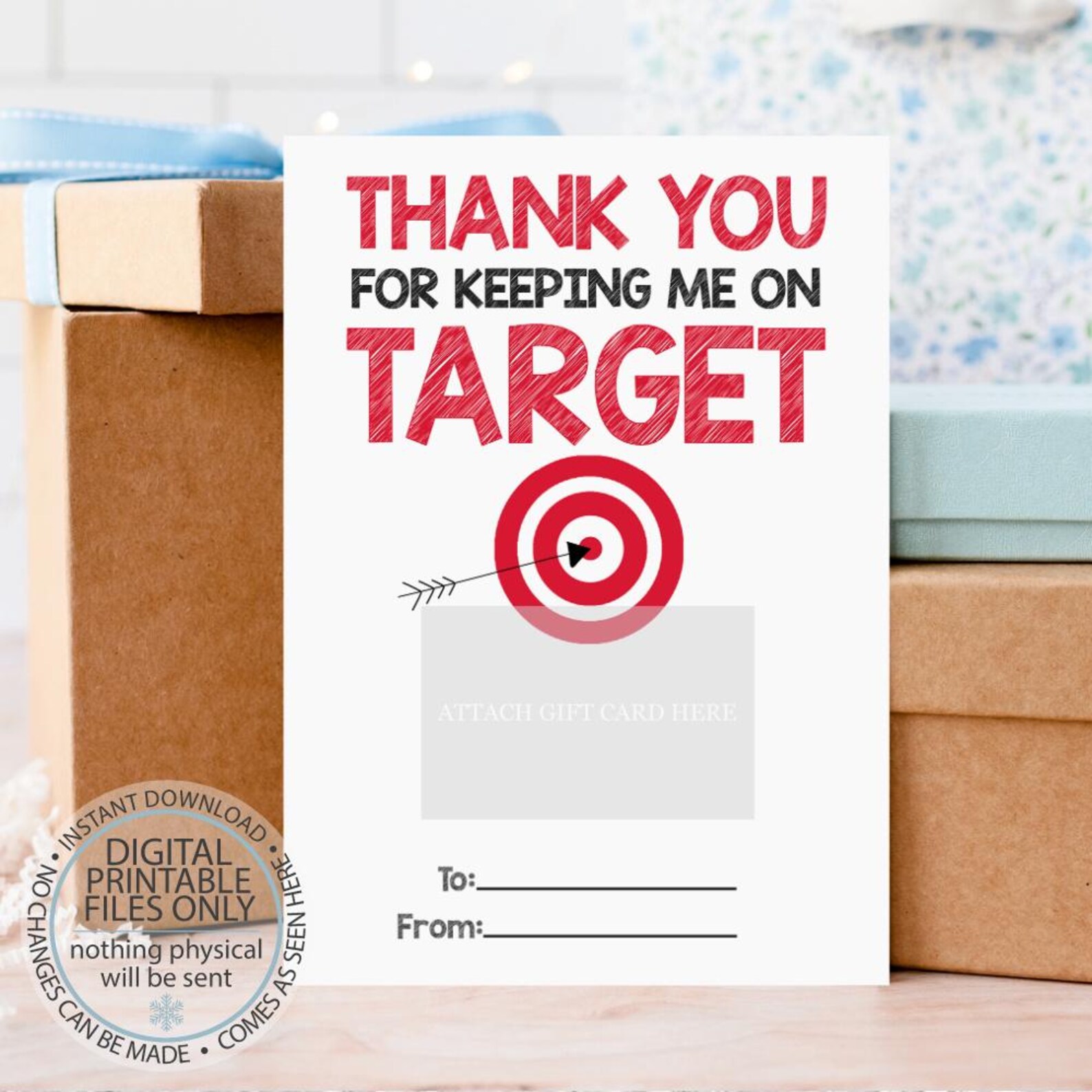 Printable Teacher Gift, Thanks for Keeping Me on Target, Gift Card ...