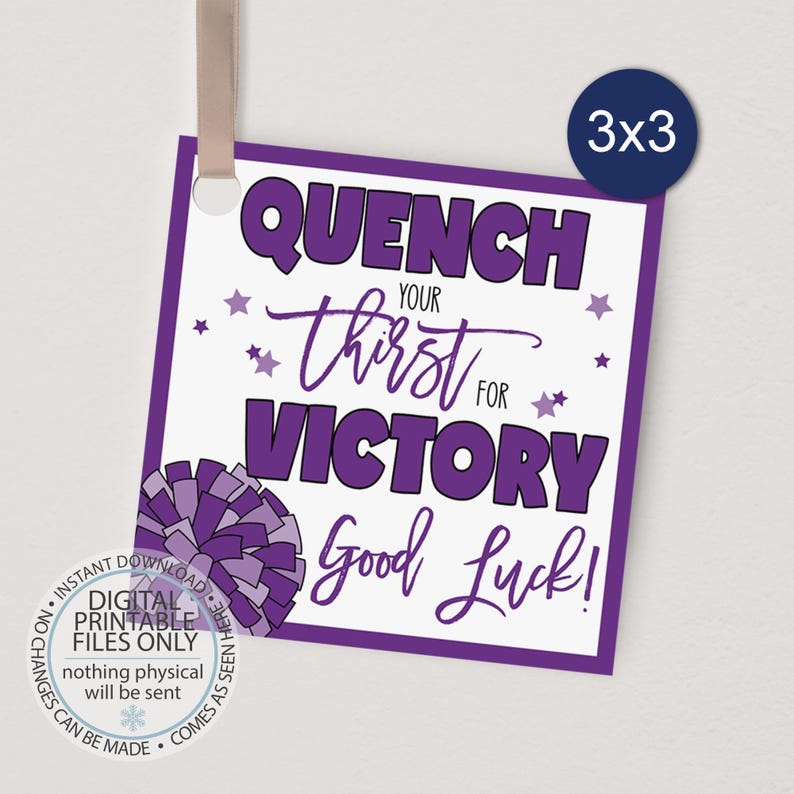 Printable Good Luck Cheer Tag, Quench Your Thirst for Victory Tag ...