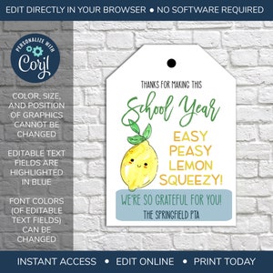 EDITABLE Lemons Gift Tag, Thank You Easy Peasy Lemon Squeezy ...