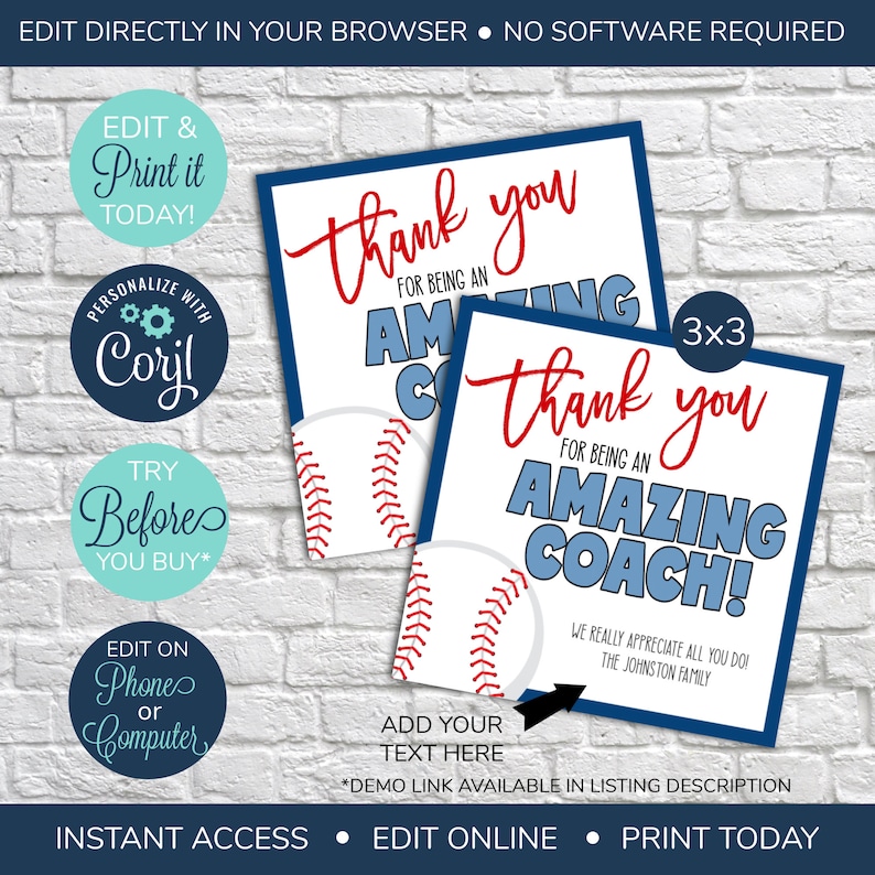 EDITABLE Baseball Coach Appreciation Gift Tag Coach Gift Tag - Etsy