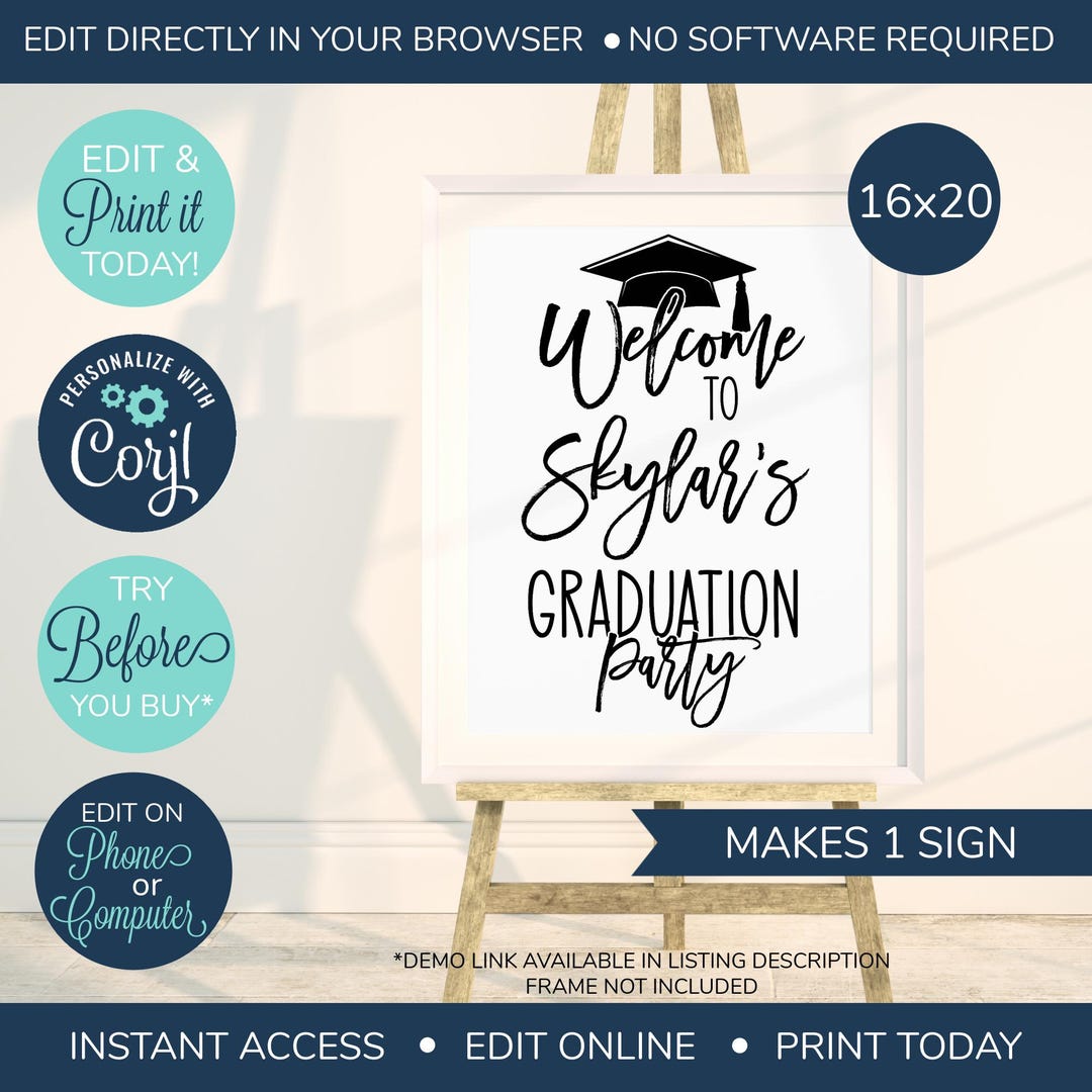 EDITABLE Graduation Party Welcome Sign, Class of 2025, Open House Sign ...