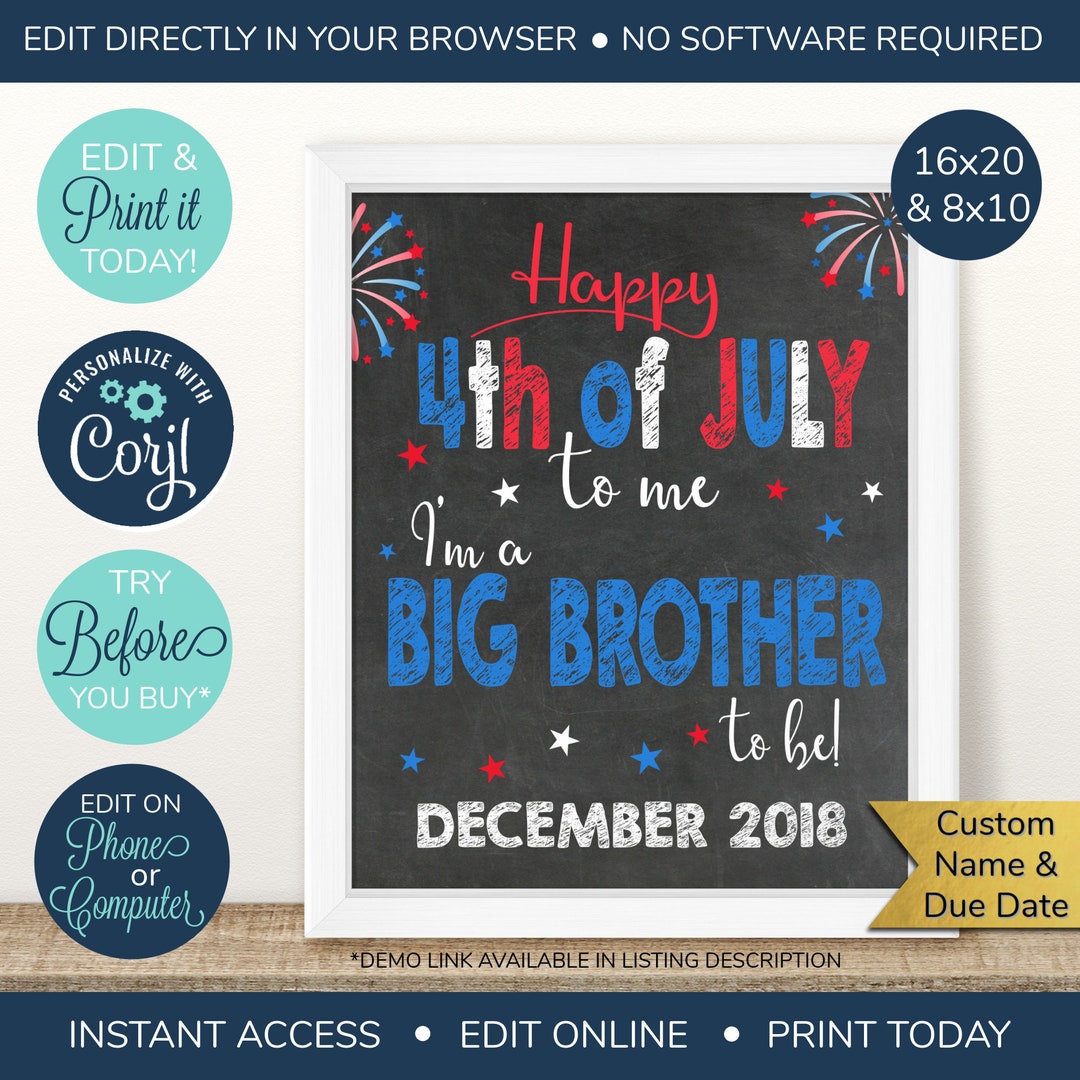 EDITABLE Pregnancy Announcement, Happy 4th to Me, 4th of July, Big ...