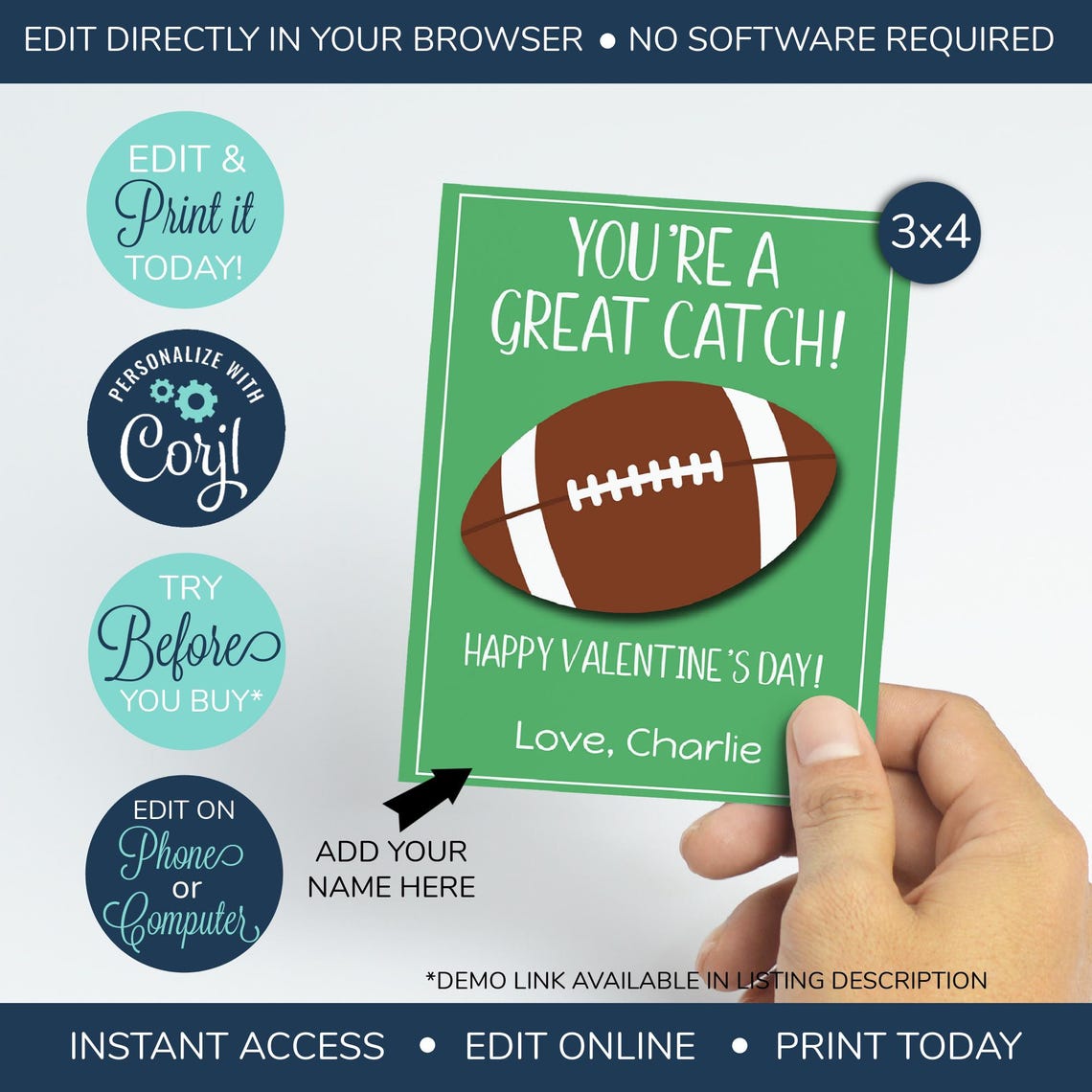 EDITABLE Classroom Valentine's Day Cards, You're a Great Catch ...