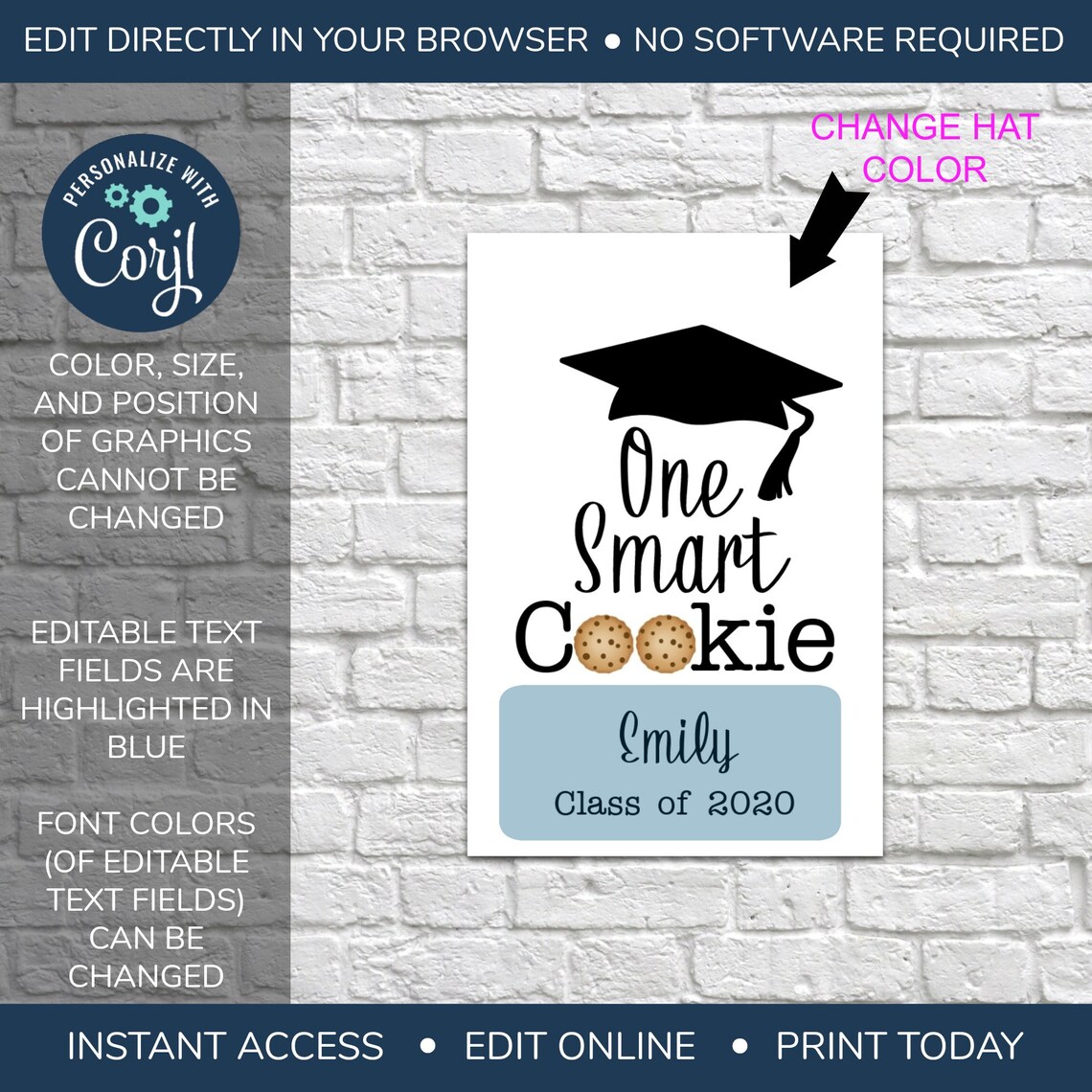 EDITABLE Graduation Party Favor Tags, One Smart Cookie, Personalized ...