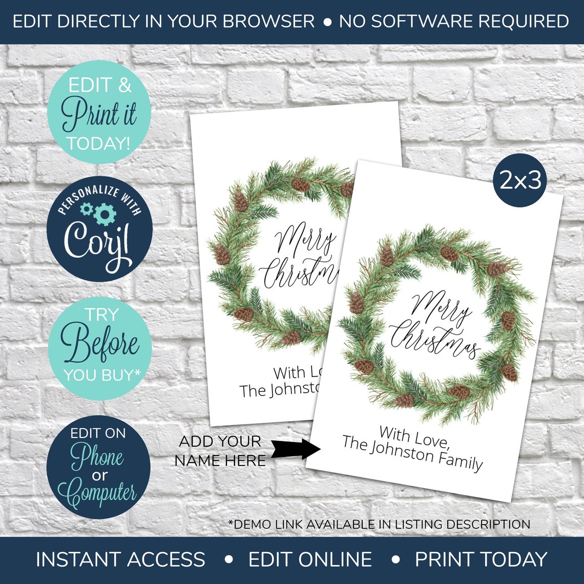 EDITABLE Christmas Gift Tags Christmas Favor Tags Pinecone - Etsy