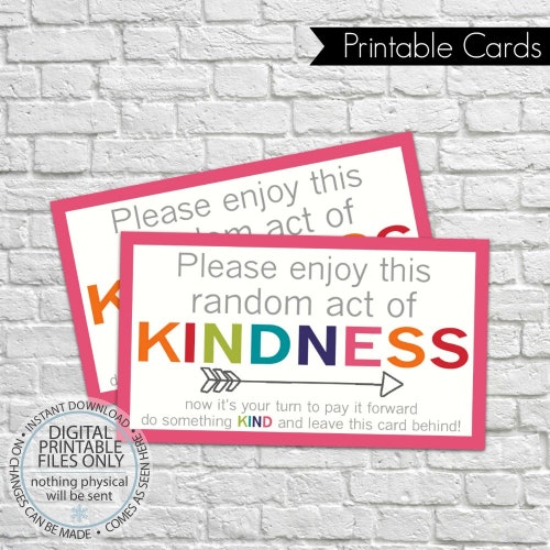 Printable Random Act of Kindness Cards RAOK Pay It Forward - Etsy