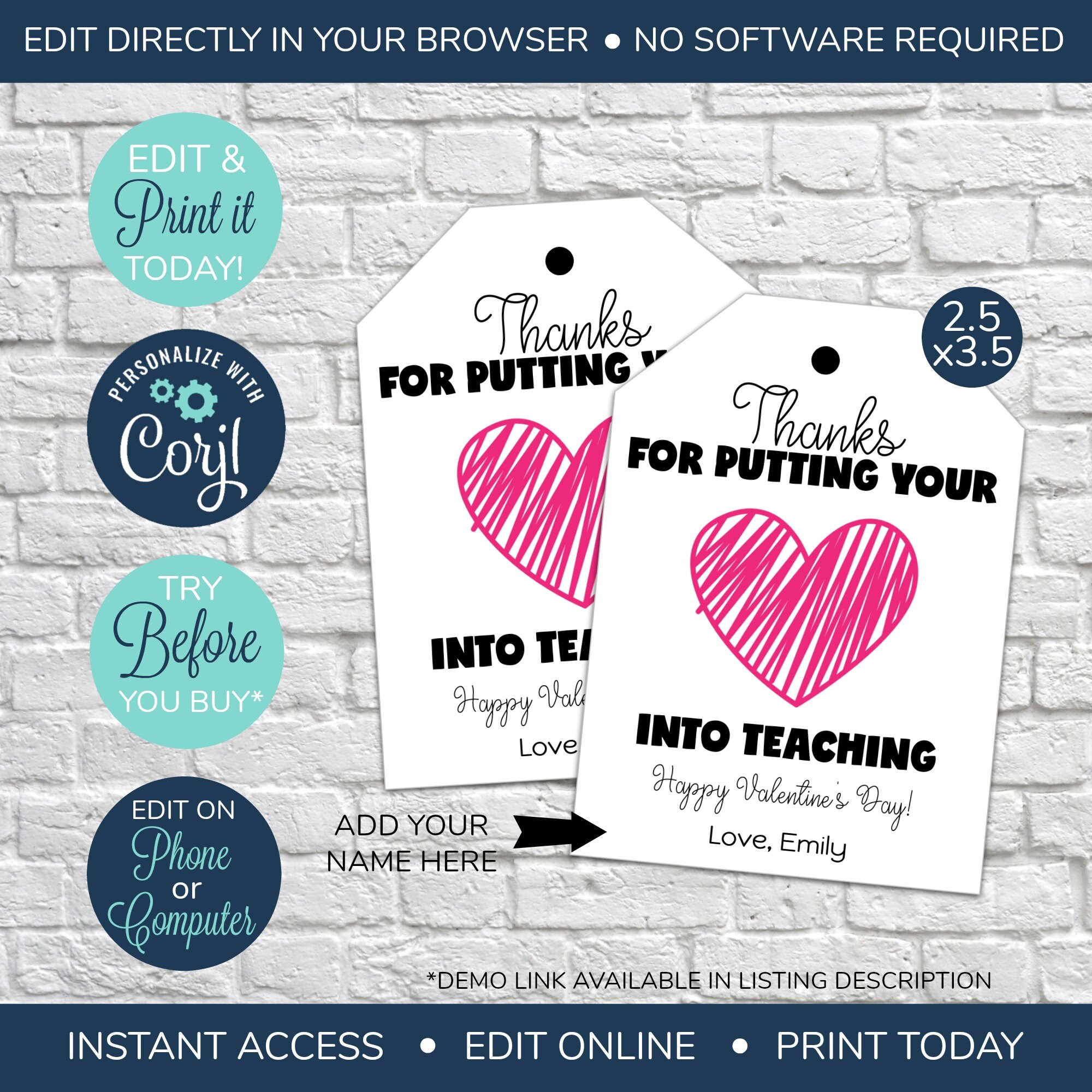 EDITABLE Thank You for Putting Your Heart Into Teaching | Etsy