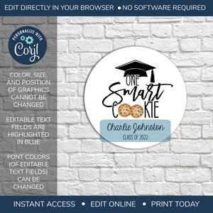 EDITABLE Graduation Party Favor Tags, One Smart Cookie, Personalized ...