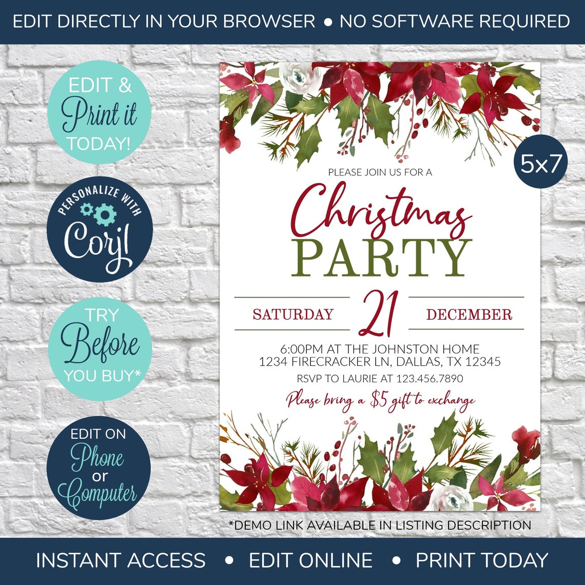 EDITABLE Christmas Party Invitation Christmas Invitation - Etsy