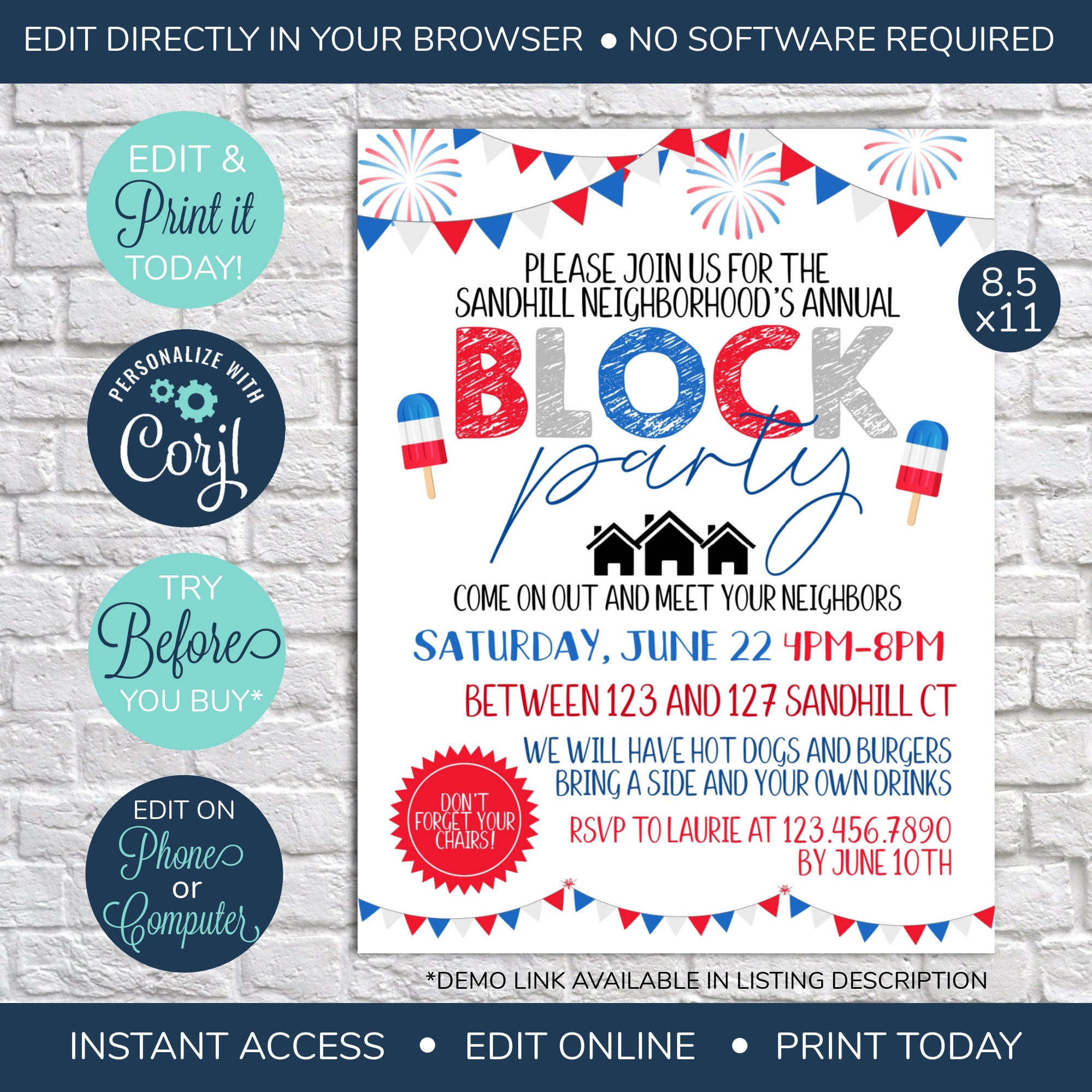 Neighborhood Block Party Invitation Ideas Editable Block Party Flyer,