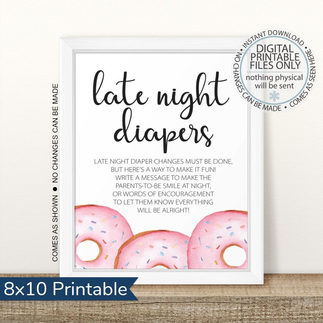 Donut Late Night Diapers Game, Printable Donut Baby Shower Sign ...