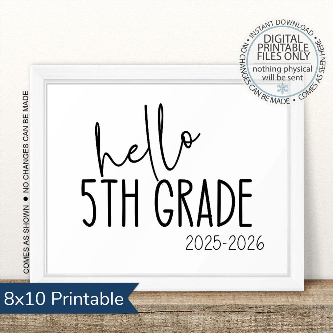 Printable First Day of Fifth Grade 2025-2026, First Day of School ...