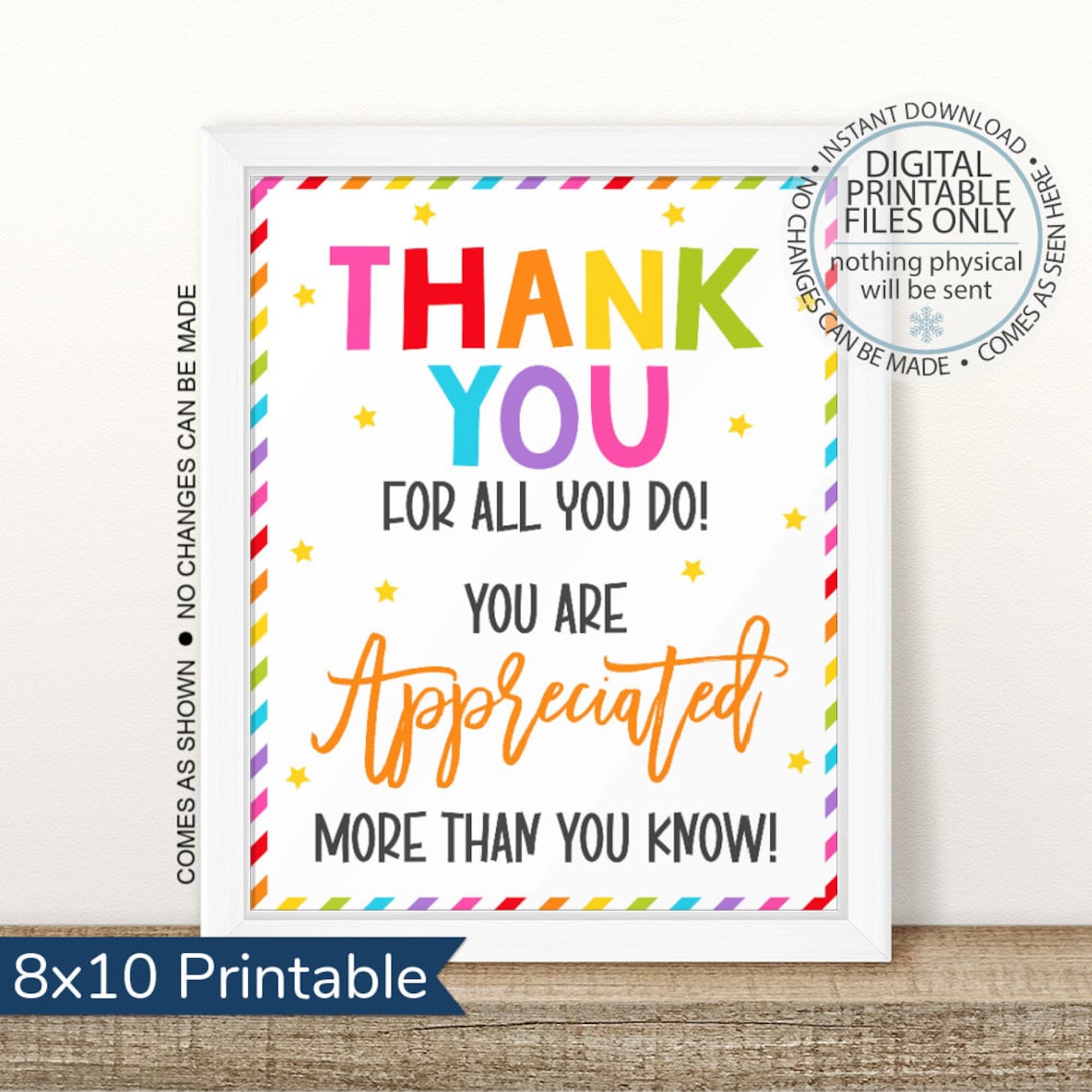 Printable Thank You for All You Do, You Are Appreciated, Appreciation ...