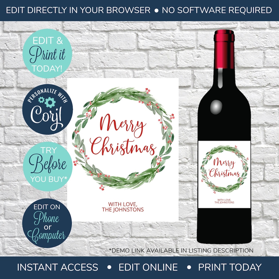 EDITABLE Christmas Wine Label, Merry Christmas, Printable Wine Bottle ...
