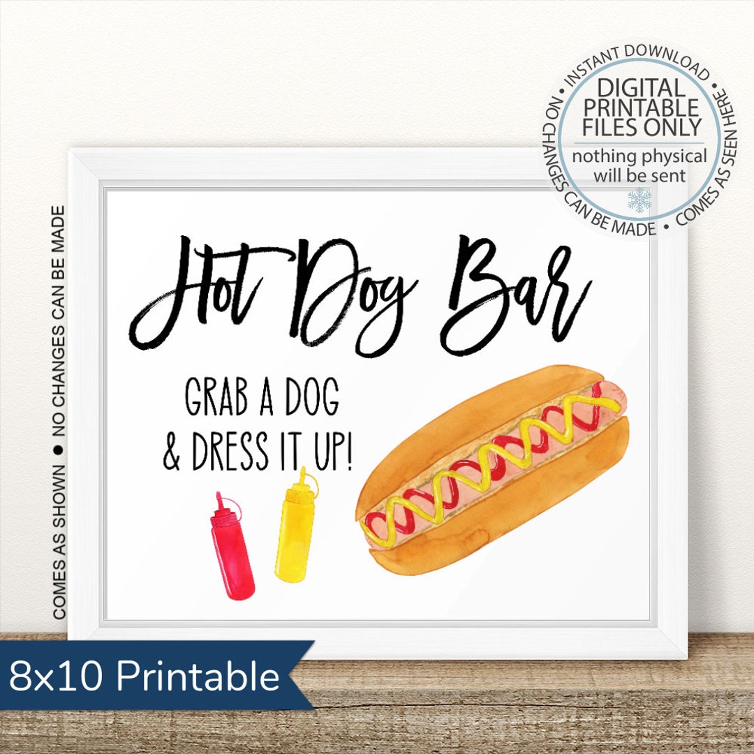 Printable Hot Dog Bar Sign, Printable Hot Dog Table Sign, Hot Dog Sign ...
