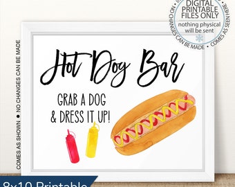 Graduation Party Hot Dog Bar Sign, Printable Hot Dog Table Sign, Hot ...
