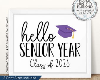 Hello Senior Year! First Day of School Printable Sign - Etsy