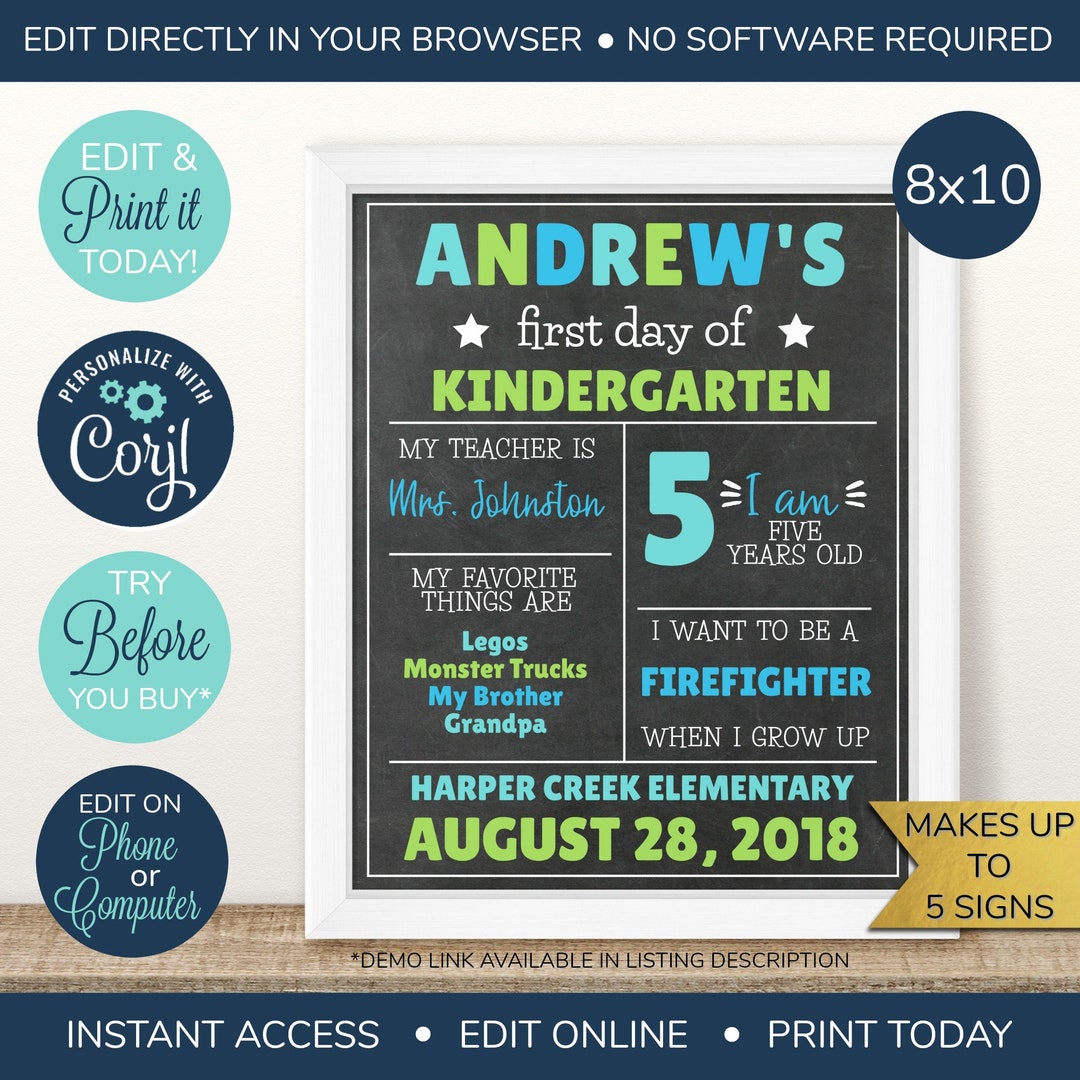 EDITABLE First Day of School Sign, Back to School Sign, Chalkboard ...