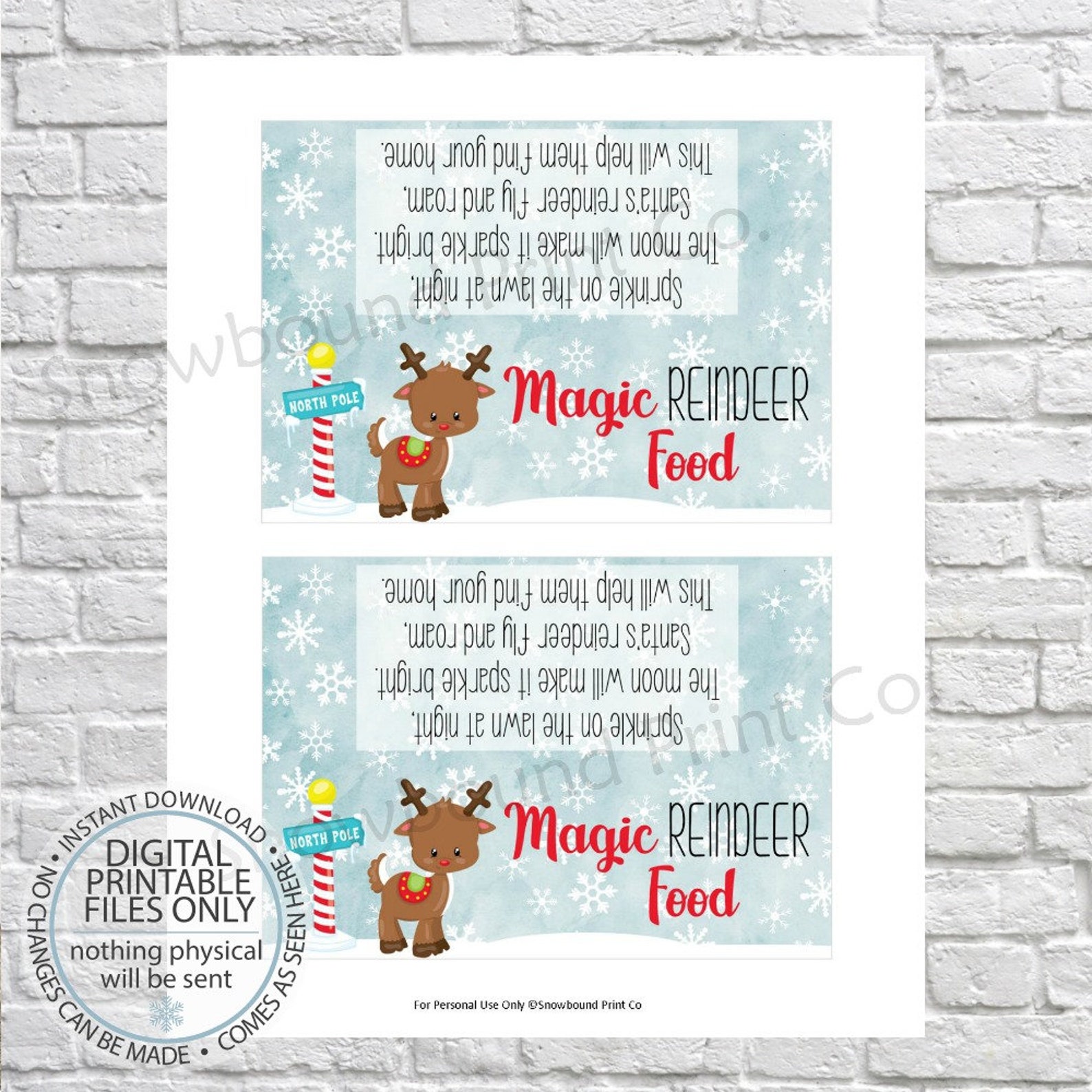 Printable Magic Reindeer Food Bag Topper, Christmas Printable, Reindeer ...