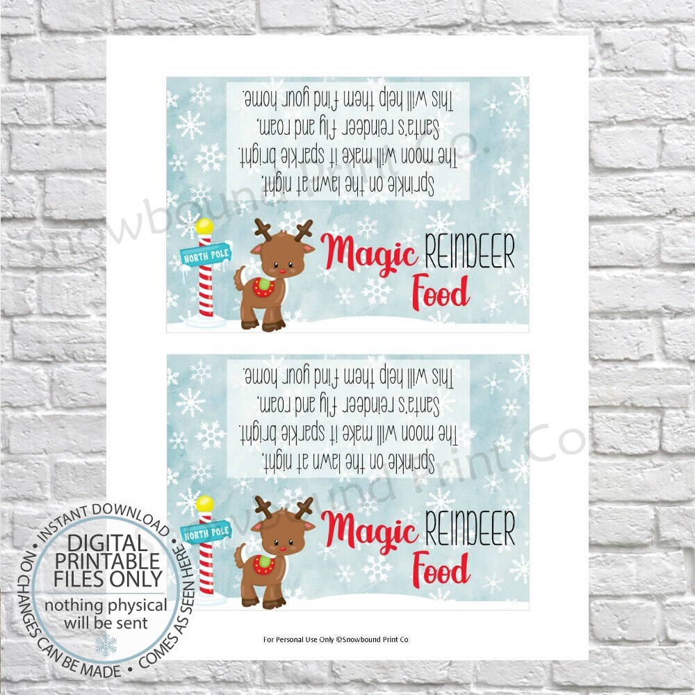 Printable Magic Reindeer Food Bag Topper, Christmas Printable, Reindeer ...