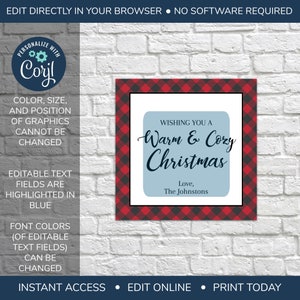 EDITABLE Buffalo Plaid Christmas Gift Tags, Christmas Favor Tags, Warm ...