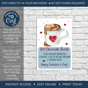 EDITABLE Hot Chocolate Bomb Tag, Valentine's Day Hot Cocoa Bomb Tag ...