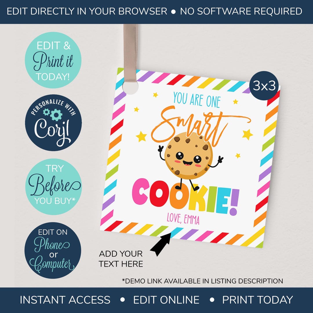 EDITABLE One Smart Cookie Tags, Printable You Are One Smart Cookie ...