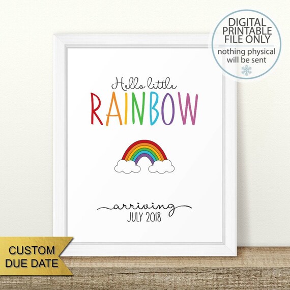 Rainbow Baby PRINTABLE Pregnancy Announcement Hello Little | Etsy