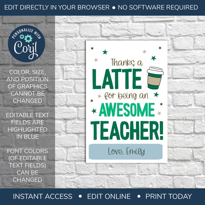 EDITABLE Latte Appreciation Tag, Teacher Appreciation Gift ...
