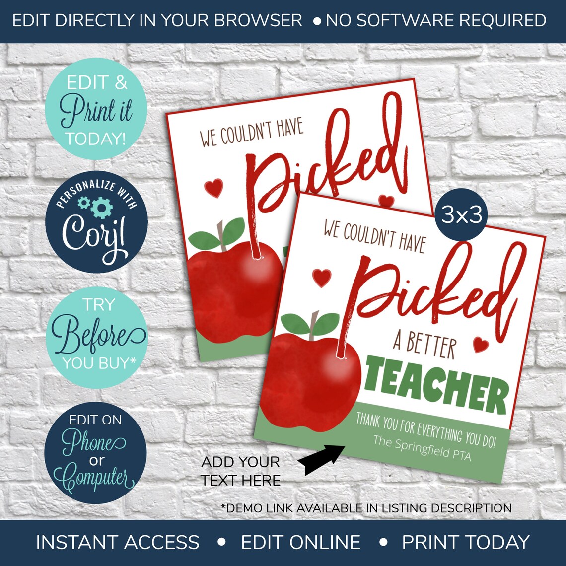 EDITABLE Apple Appreciation Gift Tag Couldn't Have Picked - Etsy