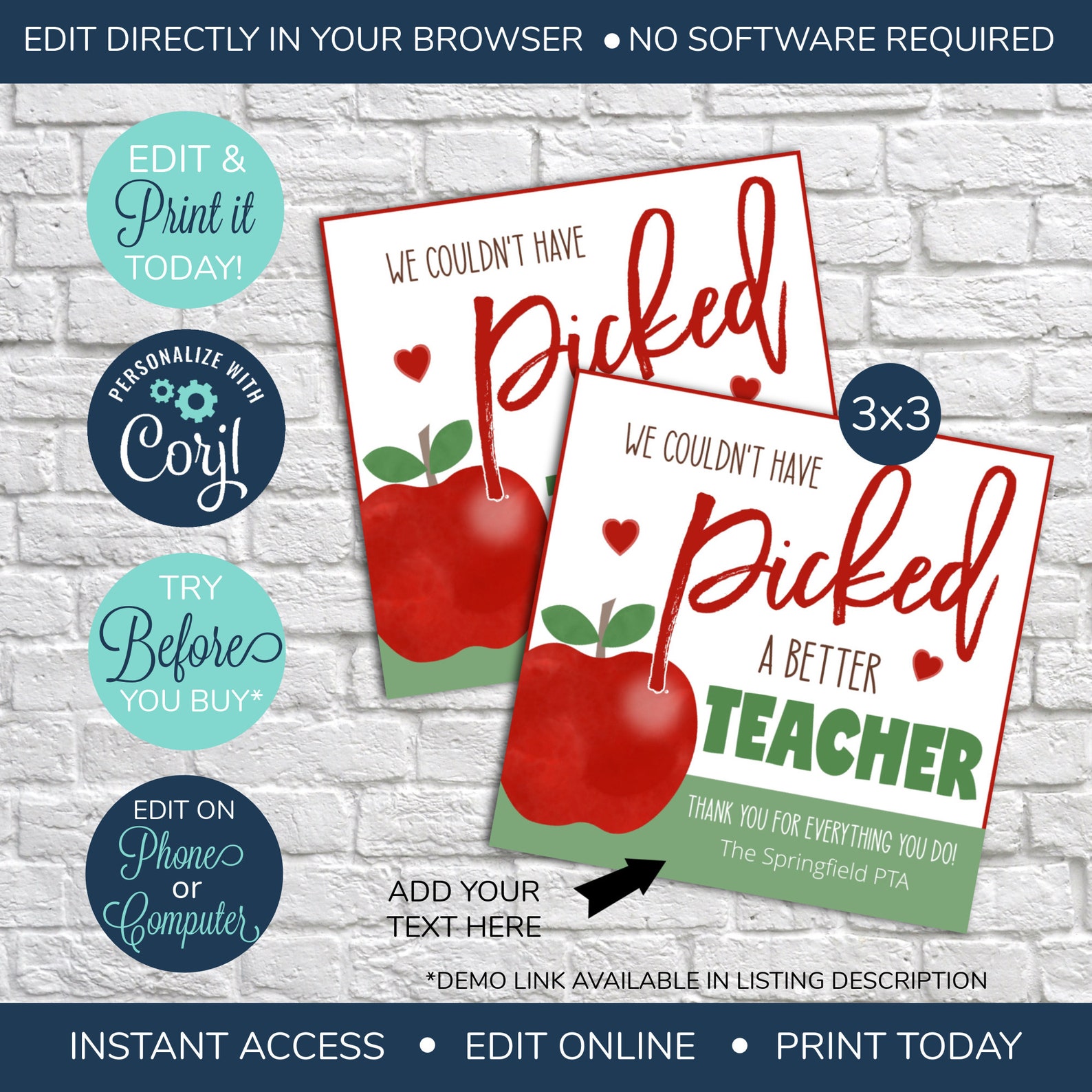 EDITABLE Apple Appreciation Gift Tag, Couldn't Have Picked a Better ...