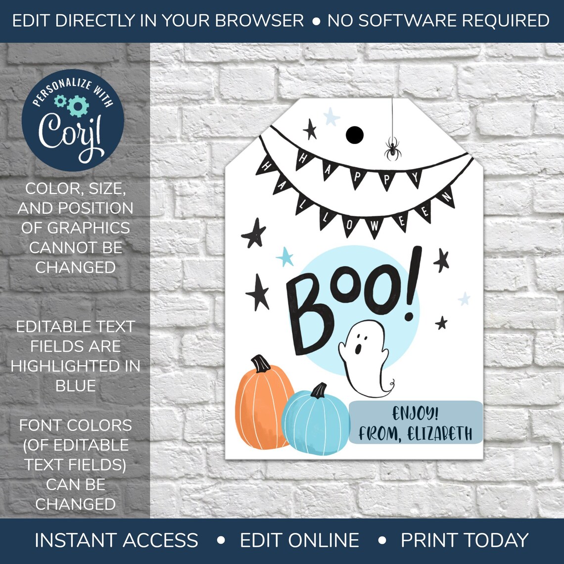 EDITABLE Halloween Gift Tags, Halloween Favor Tags, Favor Tags, Gift ...