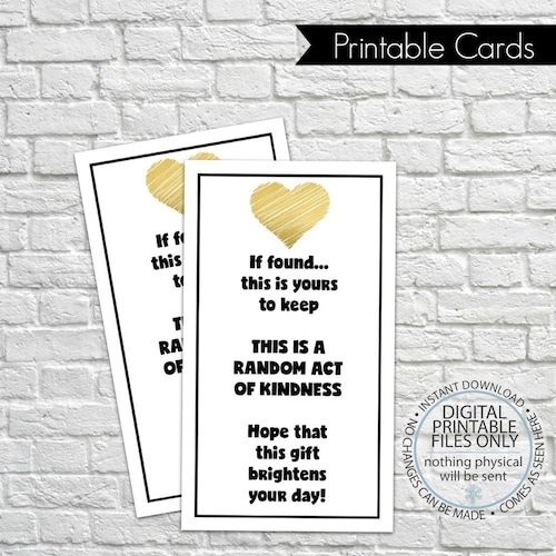 Printable Random Act of Kindness Cards RAOK Pay It Forward - Etsy