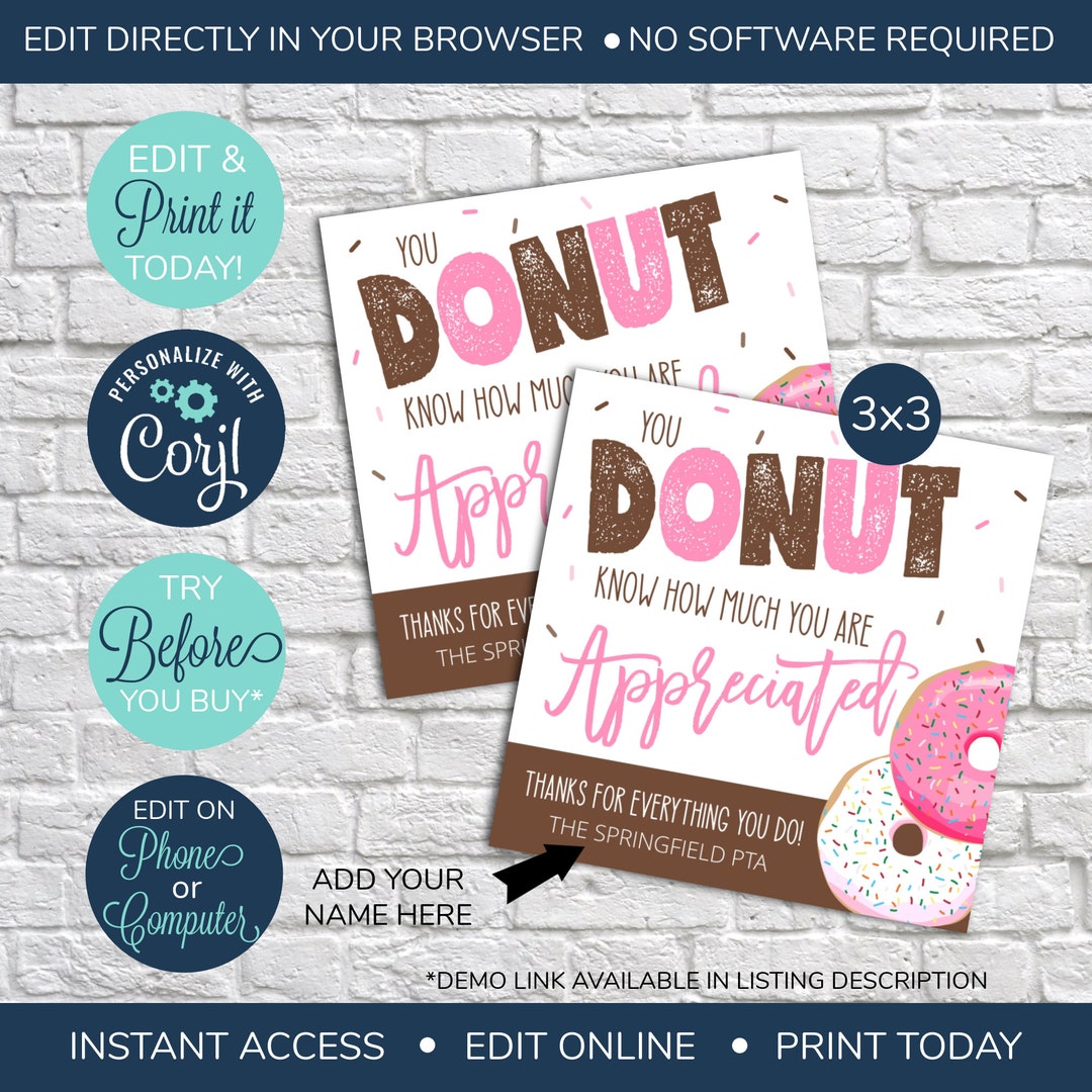 EDITABLE Donut Thank You Tags, Teacher Gift Tags, Donut You Know ...
