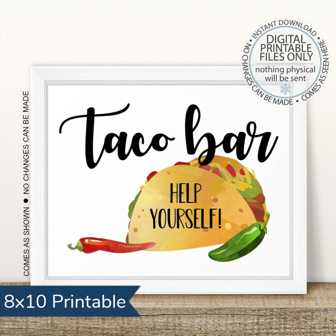 Printable Taco Bar Sign, Printable Taco Table Sign, Table Sign Fiesta ...