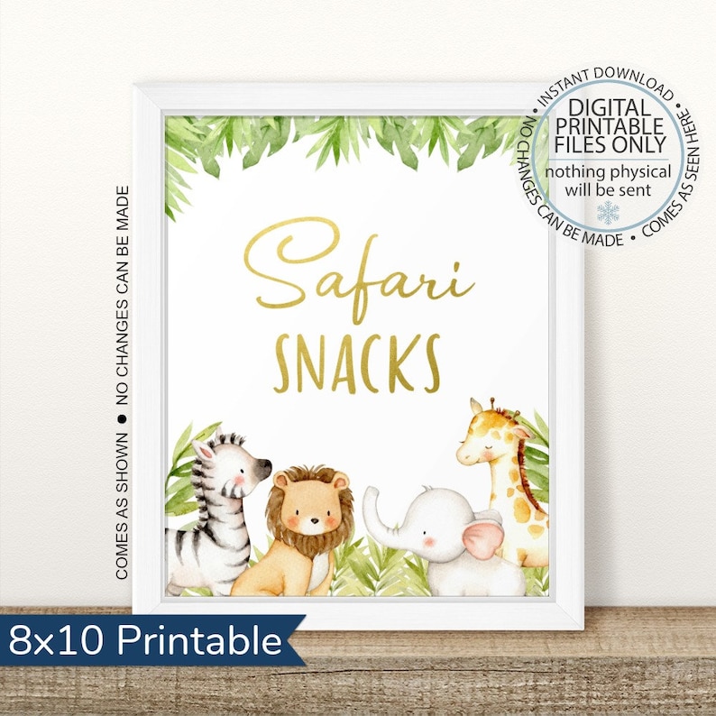 Printable Safari Snacks Sign, Jungle Birthday Sign, Wild One Birthday ...