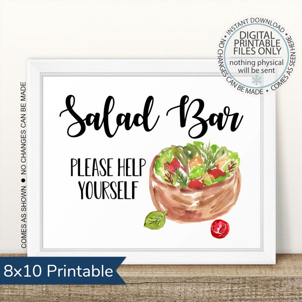 Printable Salad Bar Sign, Printable Salad Table Sign, Salad Station ...
