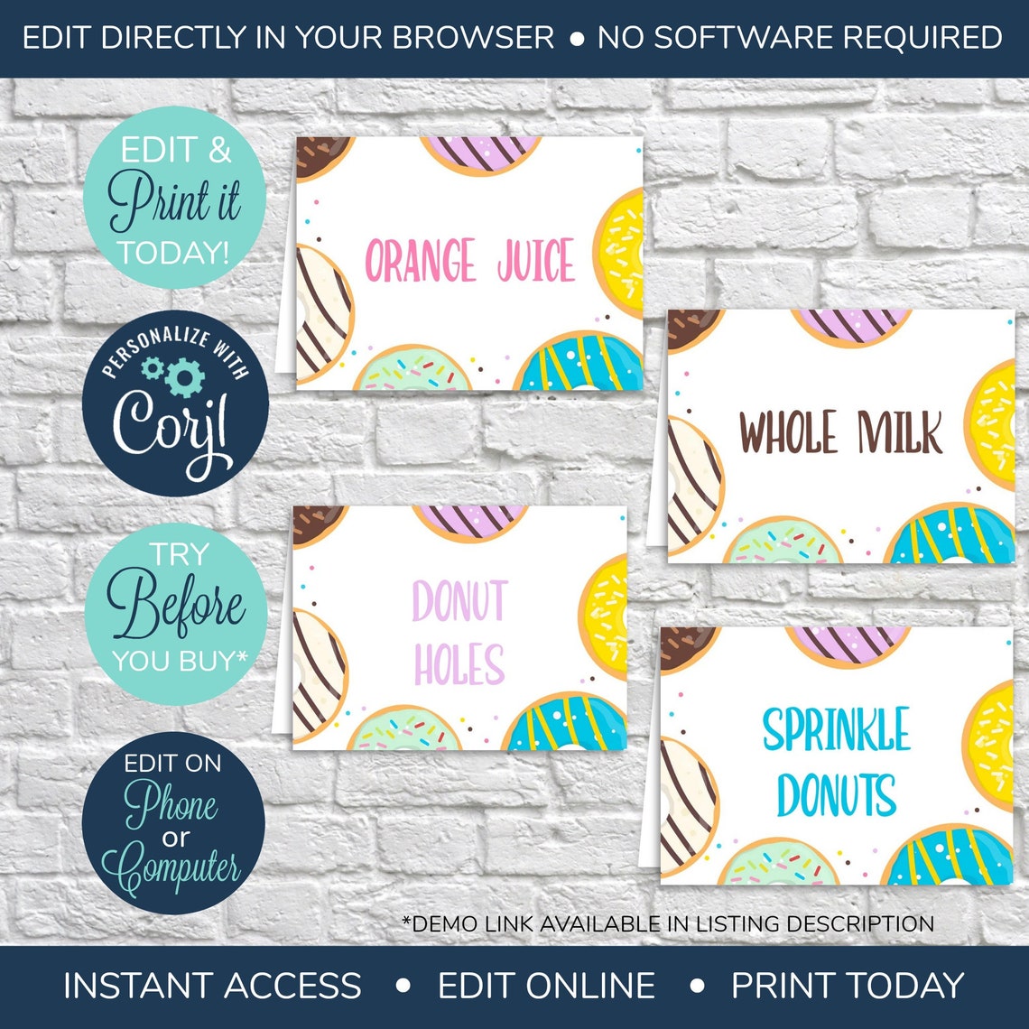 EDITABLE Donut Party Food Tents Donut Birthday Food Labels - Etsy