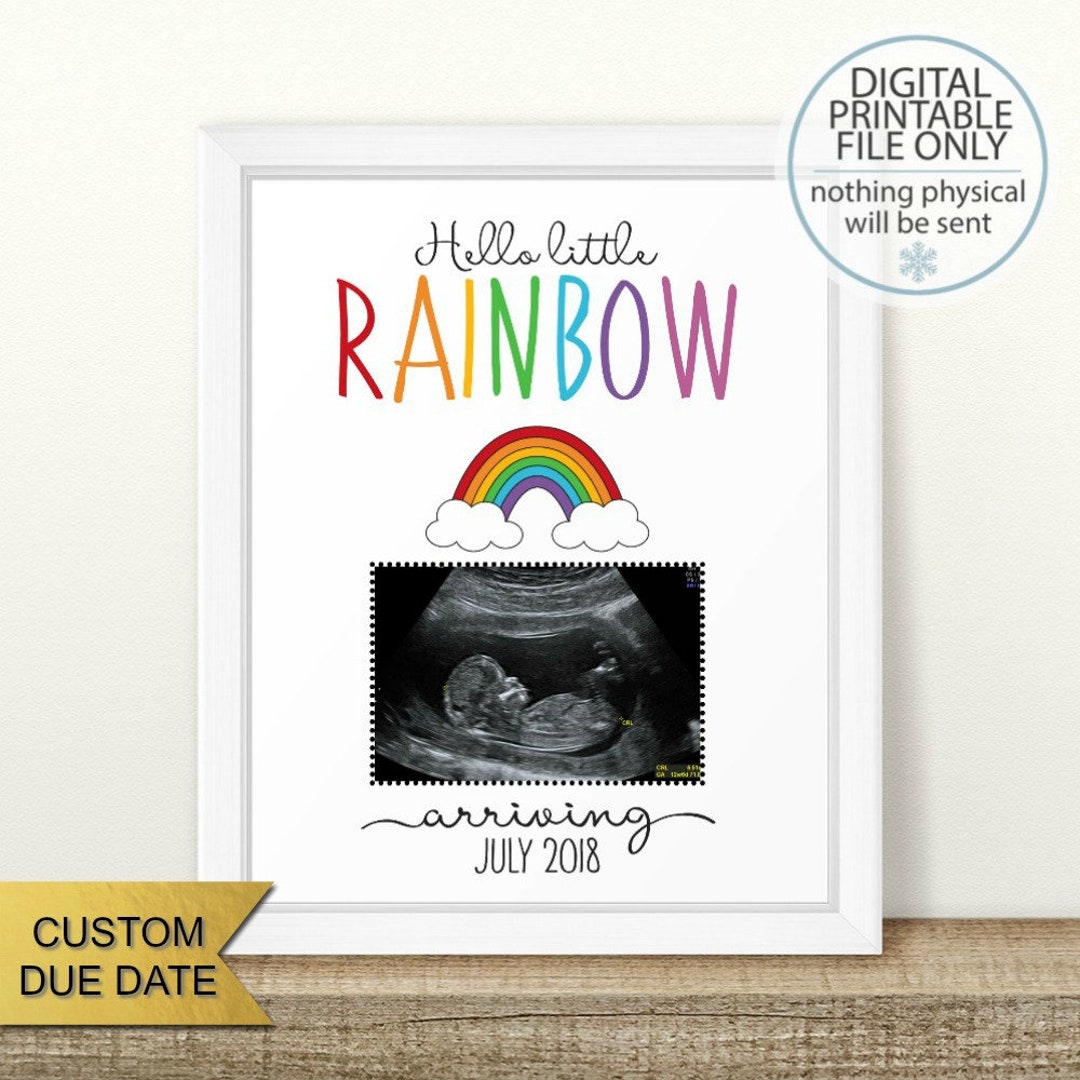 Rainbow Baby PRINTABLE Pregnancy Announcement, Hello Little Rainbow ...