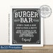 Printable Burger Bar Sign, Printable Burger Table Sign, Hamburgers Sign ...